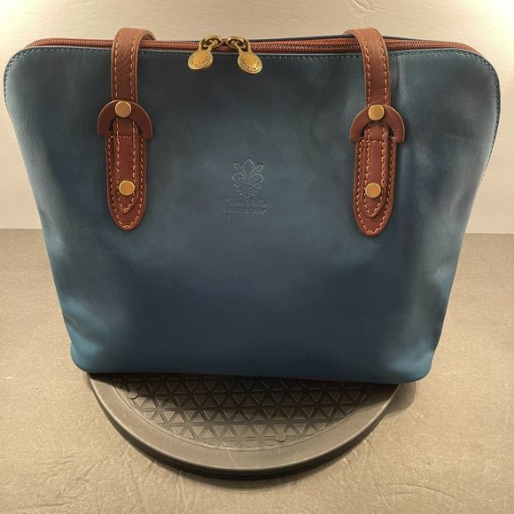 Vera Pelle | Bags | Vera Pelle Medium Blue Genuine Leather Dual Handles ...